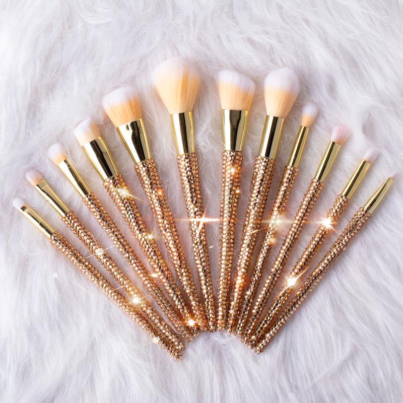 12 Piece Bling Rhinestone Makeup Brushes – She's A Beat Beauty
